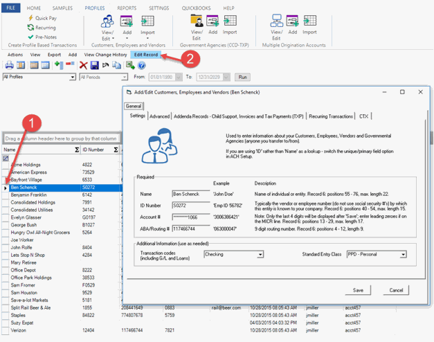 ACH Universal - Setup split deposit with QuickBooks